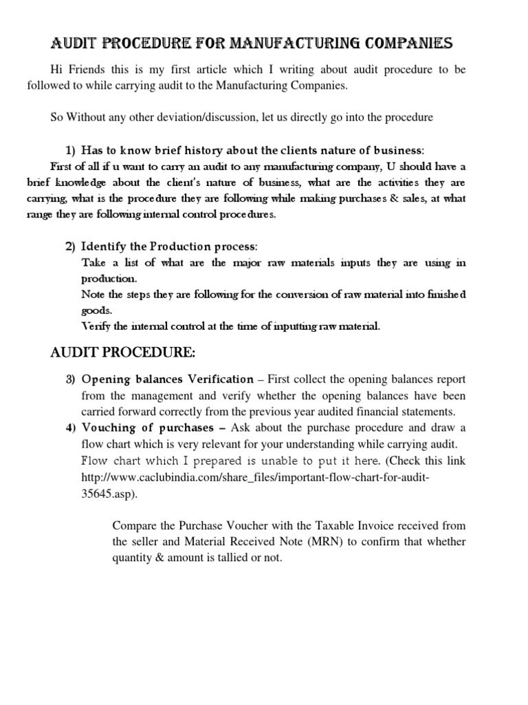 13 Audit Procedure For Manufacturing Companies | PDF | Audit | Invoice