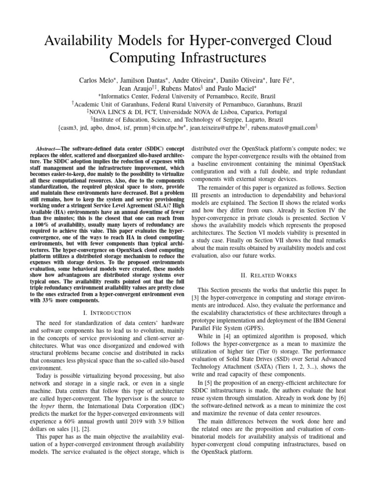 2.availability Models For Hyper-Converged Cloud Computing Infrastructures | PDF | Open Stack ...