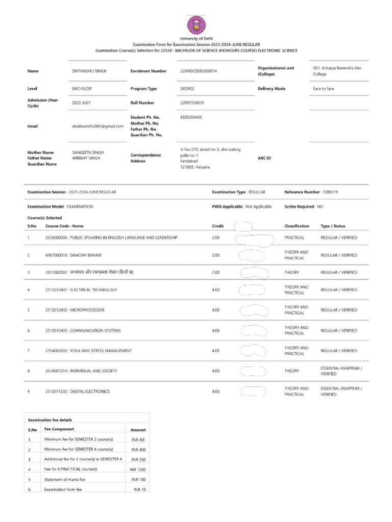 Sem 6 Exam Form | PDF