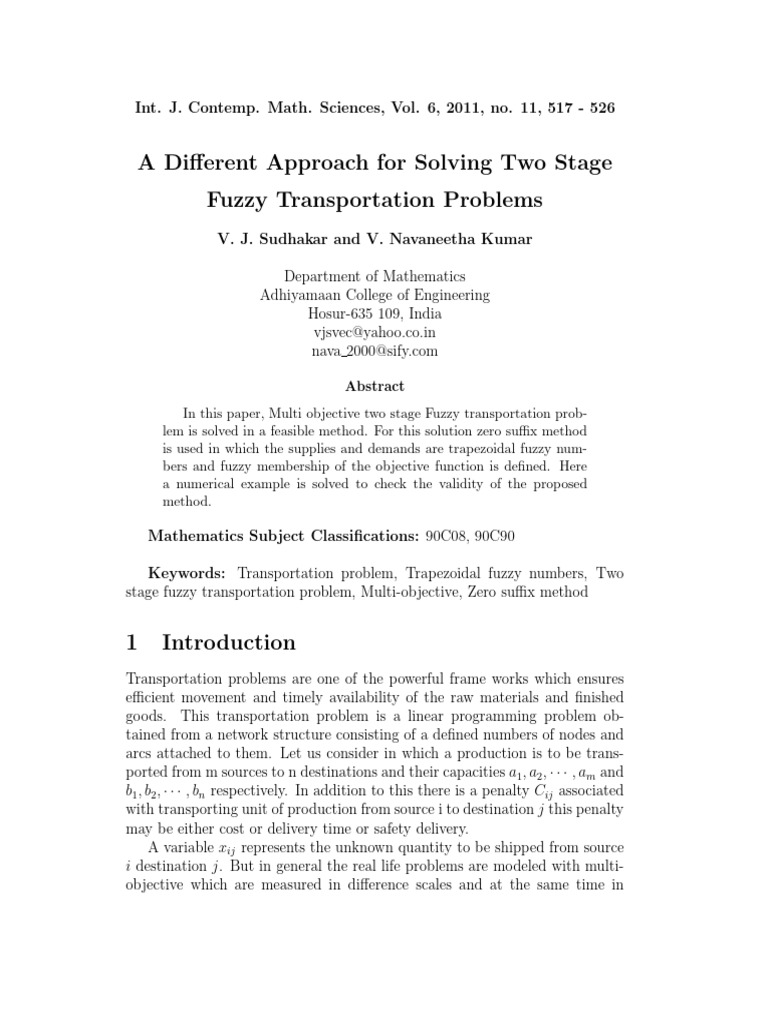 A Different Approach For Solving Two Sta | PDF | Fuzzy Logic | Linear ...