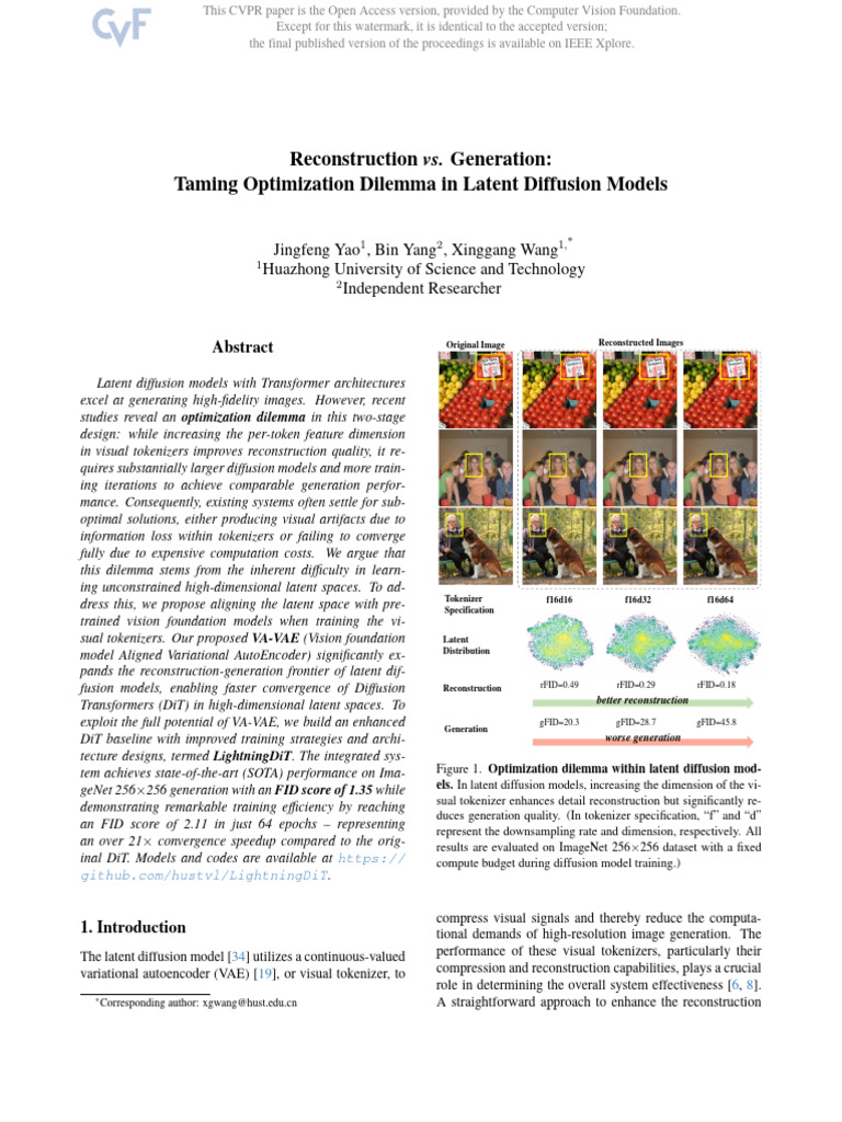 Yao Reconstruction vs. Generation Taming Optimization Dilemma in Latent Diffusion Models CVPR ...