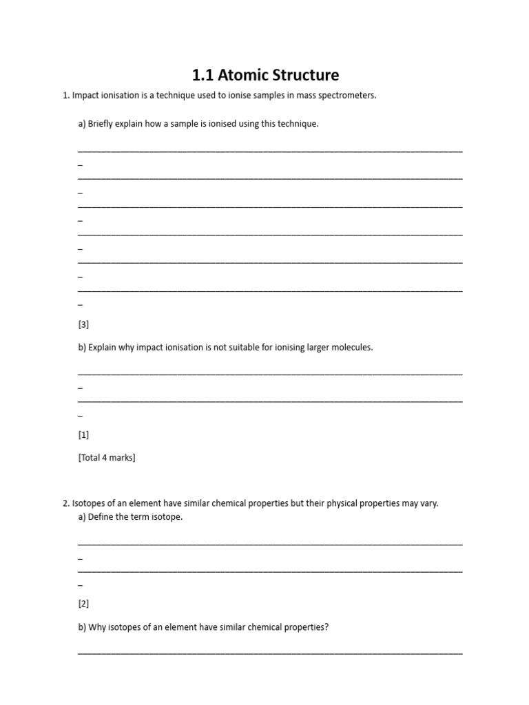 Mass Spectrometry and Atomic Structure | PDF | Ionization | Mass ...