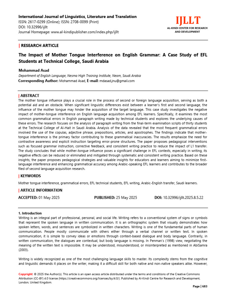 The Impact of Mother Tongue Interference On Englis | PDF | Second ...