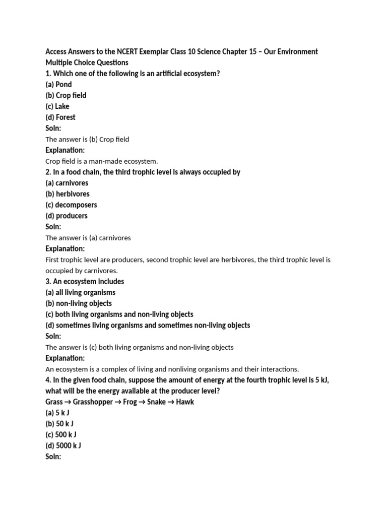 NCERT Class 10 Science Ecosystems Quiz | PDF | Food Web | Ecosystem
