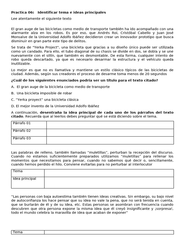 Practica Identificar Tema e Ideas Principales | PDF | Los Beatles