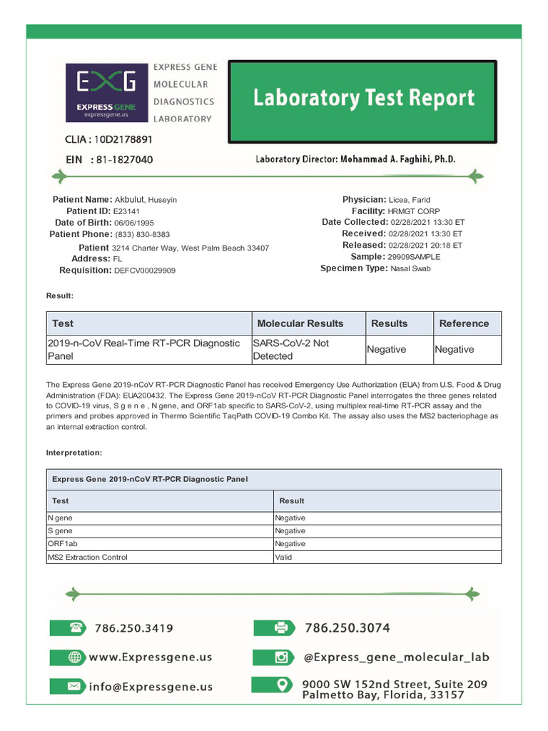 PCR Test Result | PDF