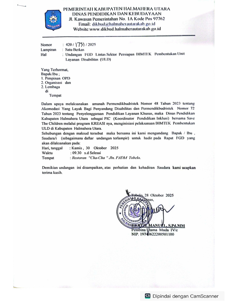 Undangan FGD Lintas Sektor Persiapan Bimtek Pembentukan Unit Layanan ...