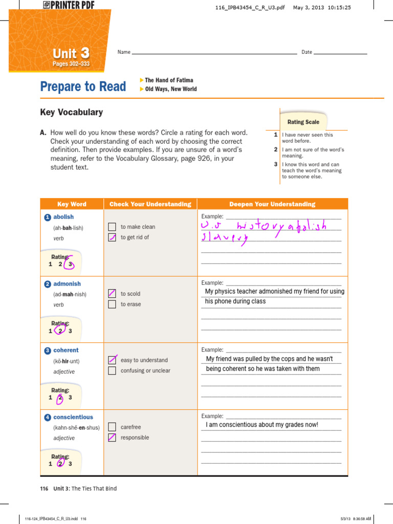 ARTURO CHARLES - Unit 3 Cluster 3 Key Vocabulary | PDF