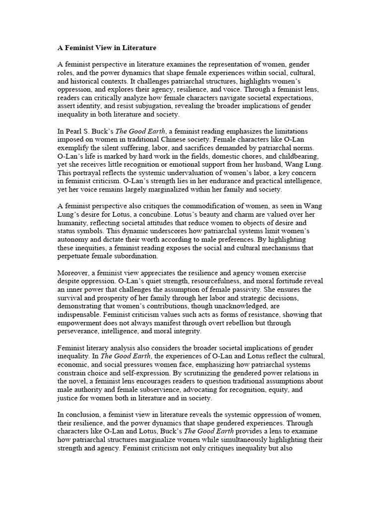 A Feminist View in Literature | PDF | Gender Studies | Feminism