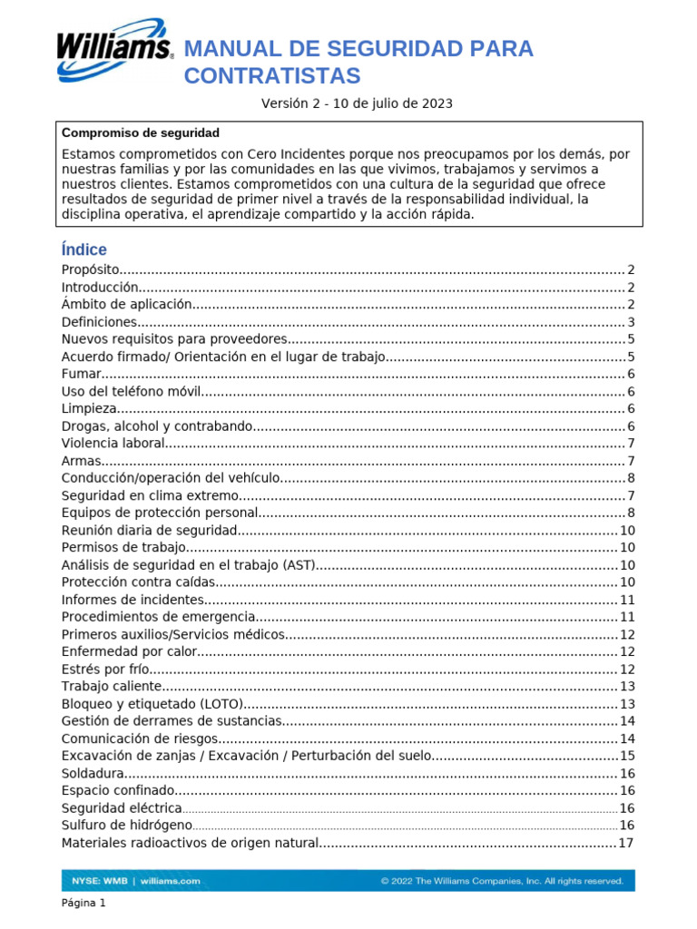 Spanish Williams Contractor Safety Handbook Version 2 | PDF | Residuos ...