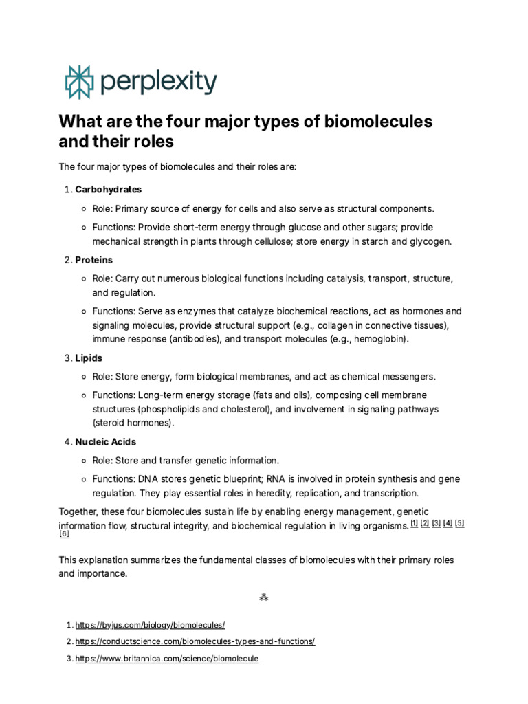 What Are The Four Major Types of Biomolecules and | PDF | Biomolecules ...
