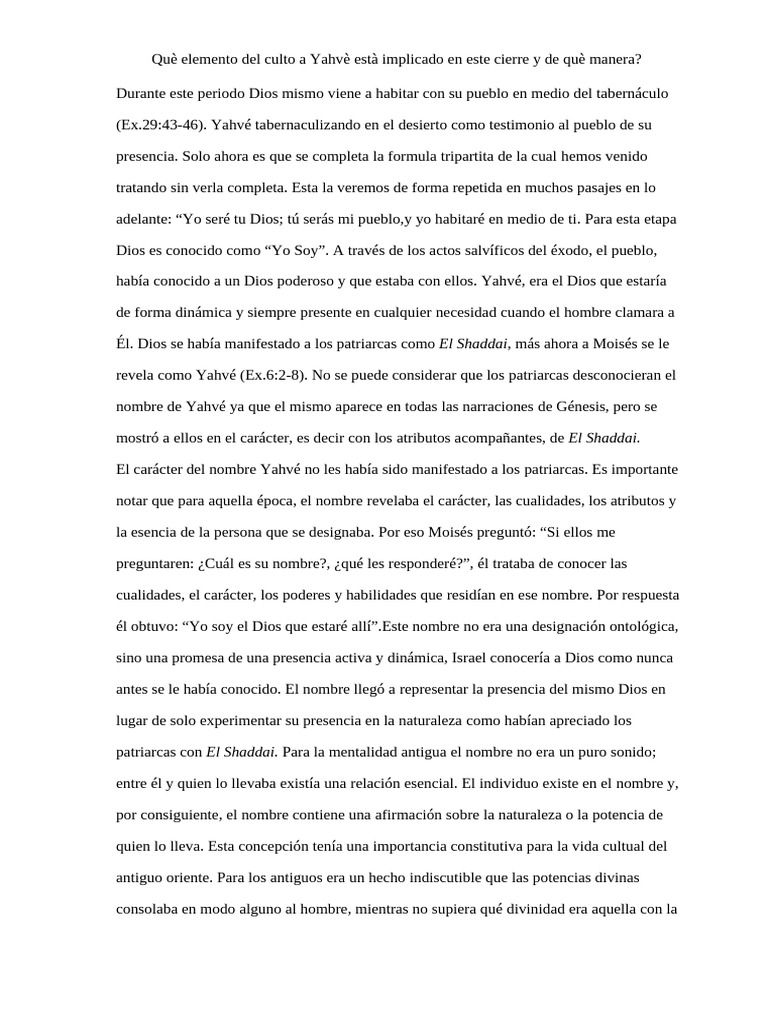 Què Elemento Del Culto A Yahvè Està Imp | PDF | Yahvé | Dios