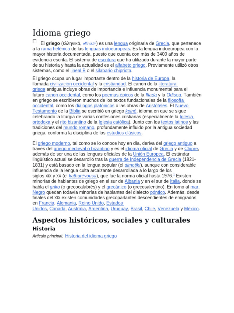 Idioma Griego | PDF | Lengua griega | Griego griego