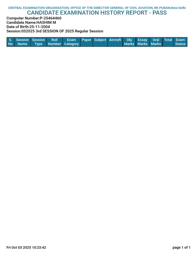 Candidate Examination History Report - Pass | PDF