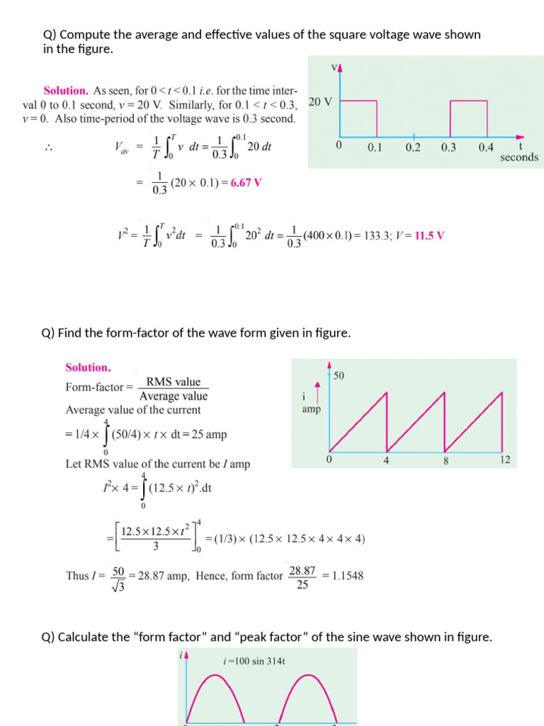 Solved Problems - RMS, Avg, Form Factor | PDF