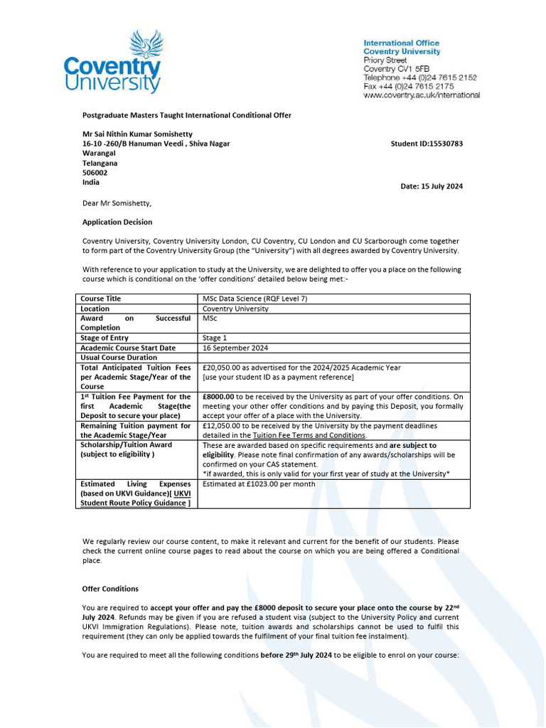 Sai Nithin Kumar Somishetty 15530783 EECT109 9 - 2024 Offer Letter ...