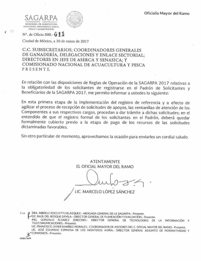 Oficio Del OM Notificando Dispensa de Registro en El Padrón de Benef.sagaRPA 2017-30.01.2017[1 ...