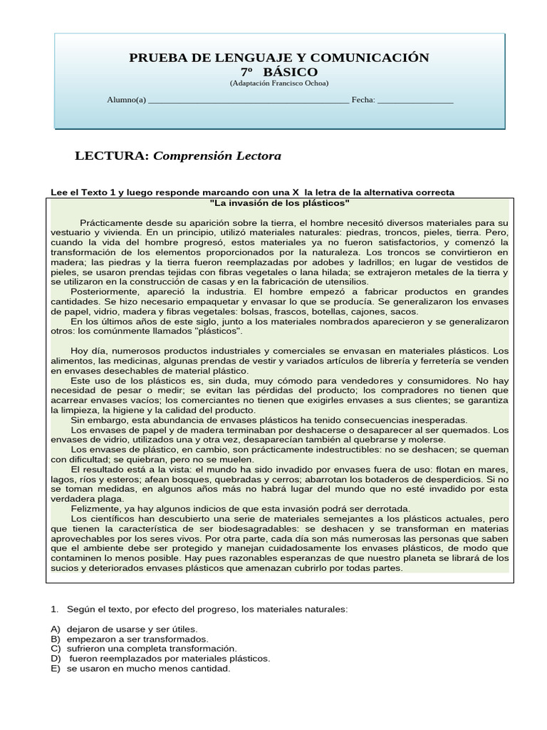 7º Básico -3- | PDF | El plastico | Comportamiento