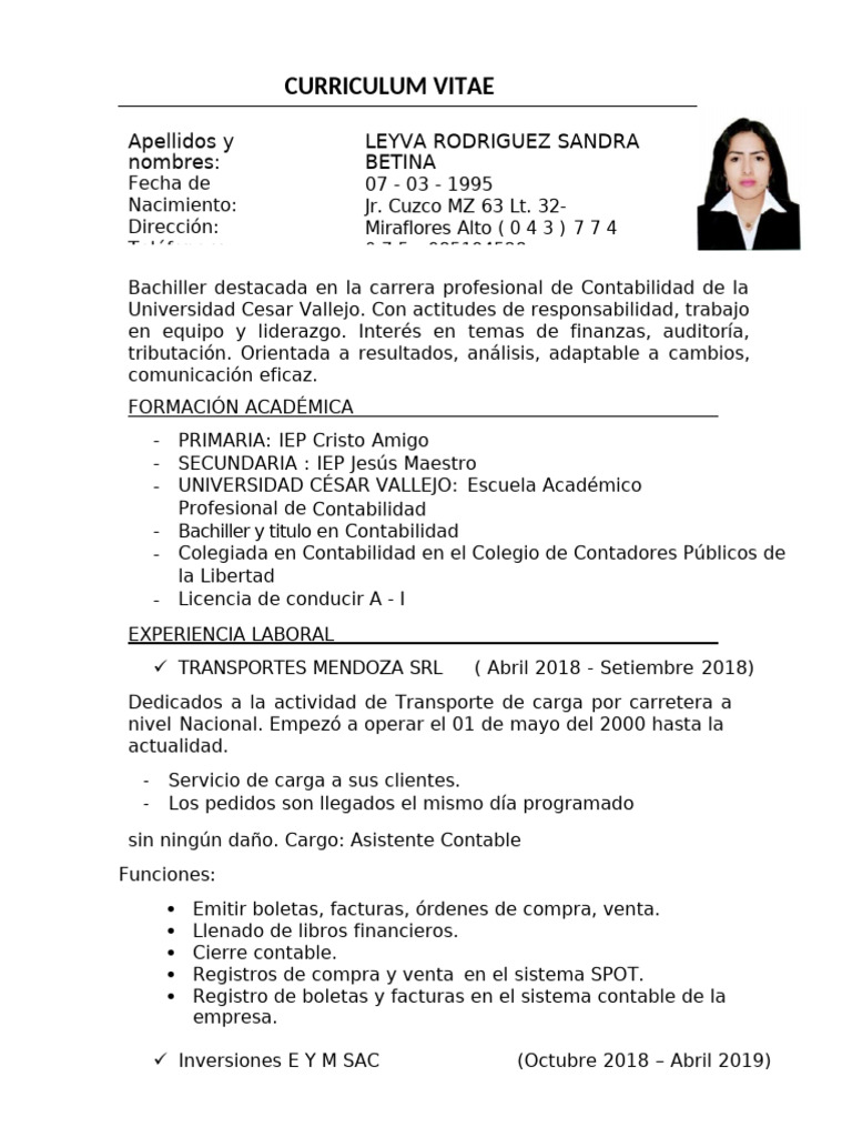 Cv-Sandra Leyva Rodriguez (2025) - Actualizado | PDF | Contabilidad ...