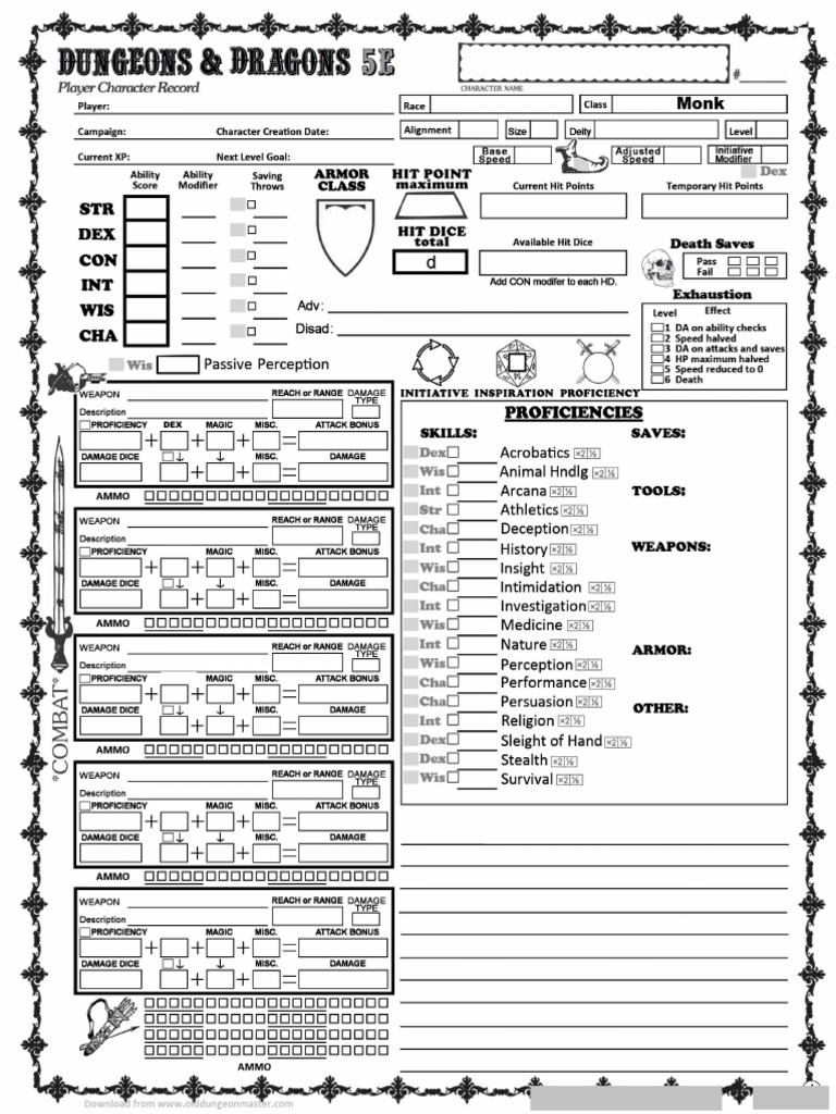Character Sheet Monk | PDF