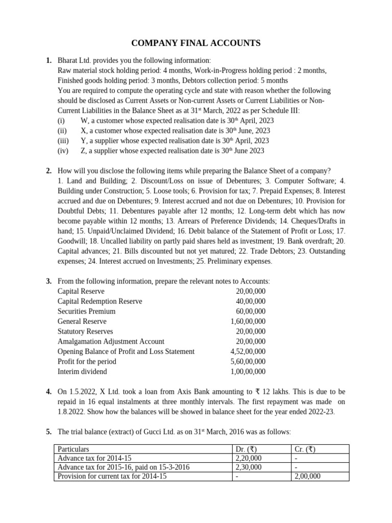 Company Final Accounts - Questions | PDF | Debits And Credits | Dividend