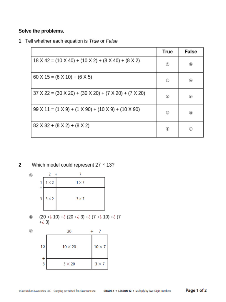True or False Math Equations Worksheet | PDF