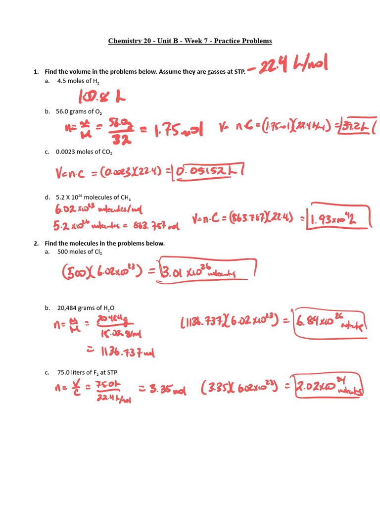 Chemistry 20 - Unit B - Lesson 2 Review Key | PDF