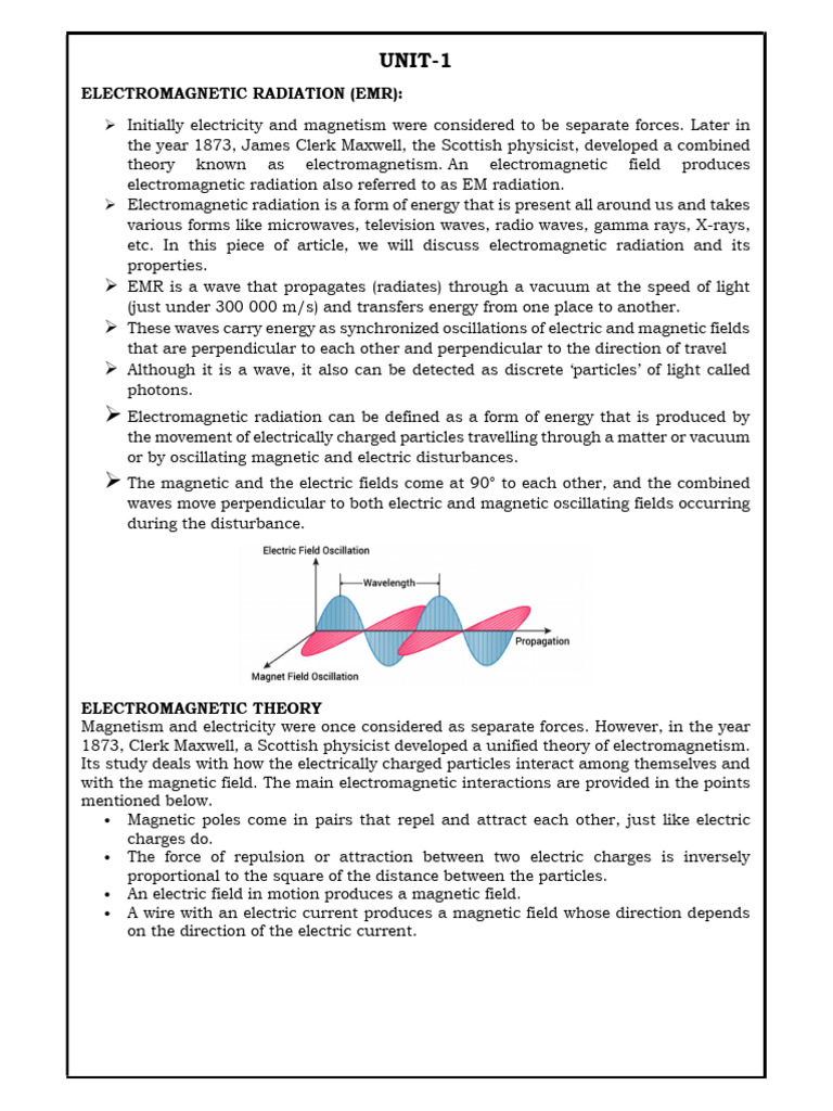 UNIT-1: Electromagnetic Radiation (Emr) | PDF | Electromagnetic ...