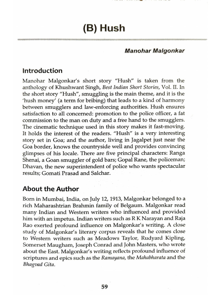 Hush by Manohar Malgonkar | PDF