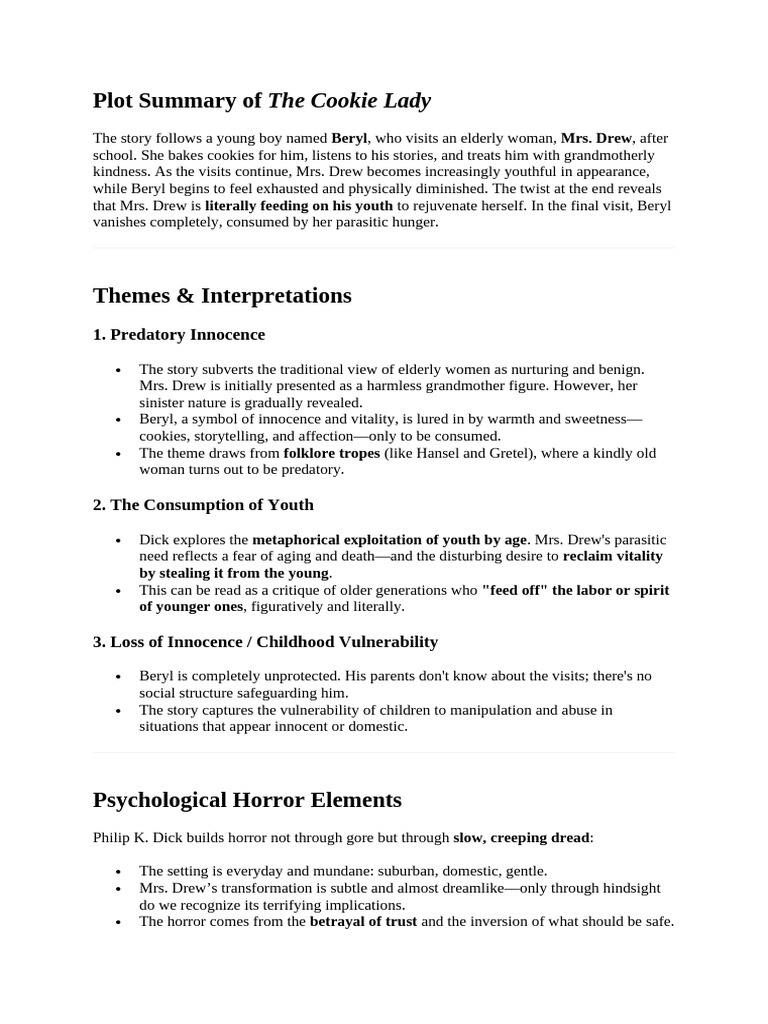 Plot Summary of Cookie Lady | PDF
