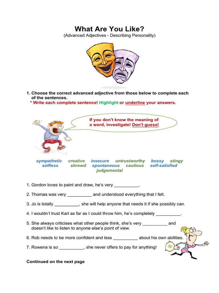 B1 - (V1) What Are You Like - Advanced Adjectives - Describing ...