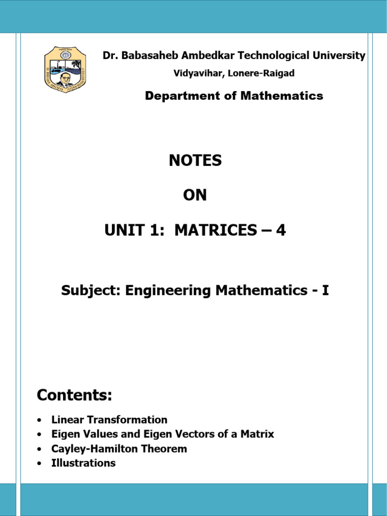 DMS - M1 - Unit 1 - 4 - Matrices | PDF | Eigenvalues And Eigenvectors | Matrix (Mathematics)