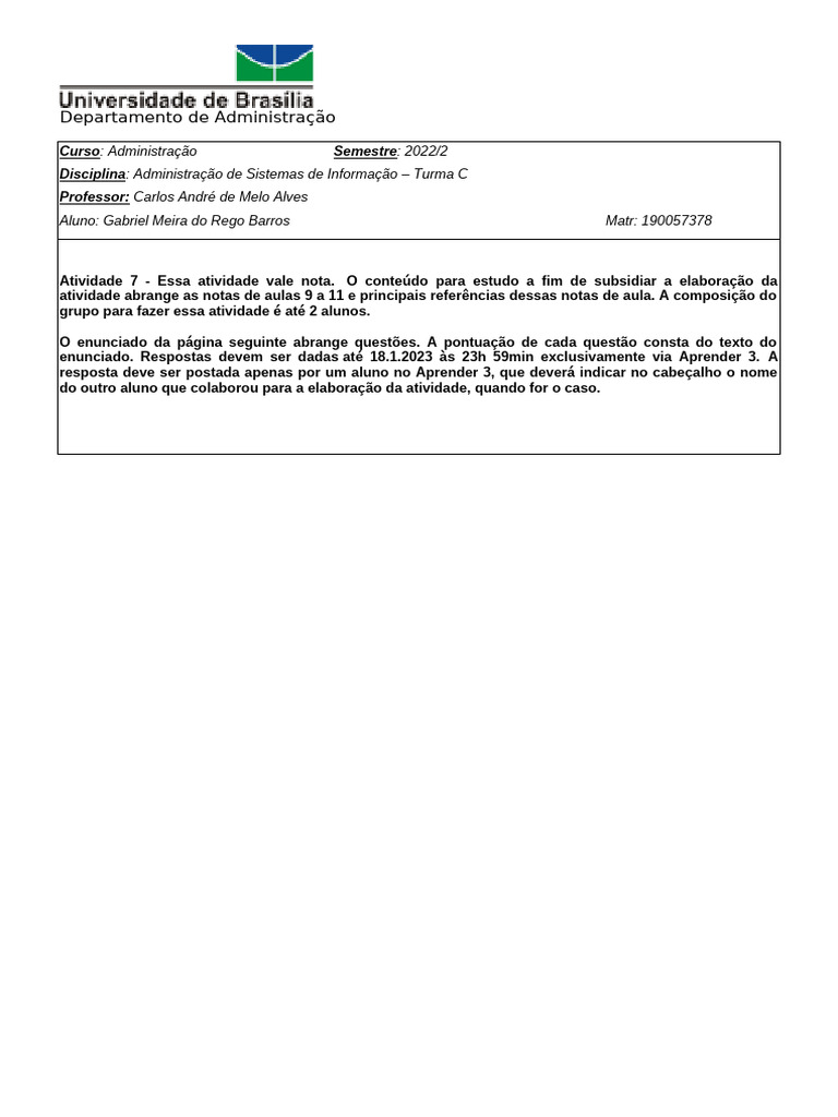 ASI - Atividade 7 - Gabriel Meira 190057378 | PDF | Internet | Rede de computadores