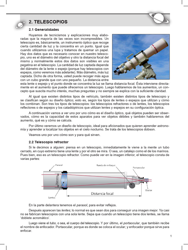 Tipos de Telescopios y sus Usos | PDF | Telescopio | Óptica