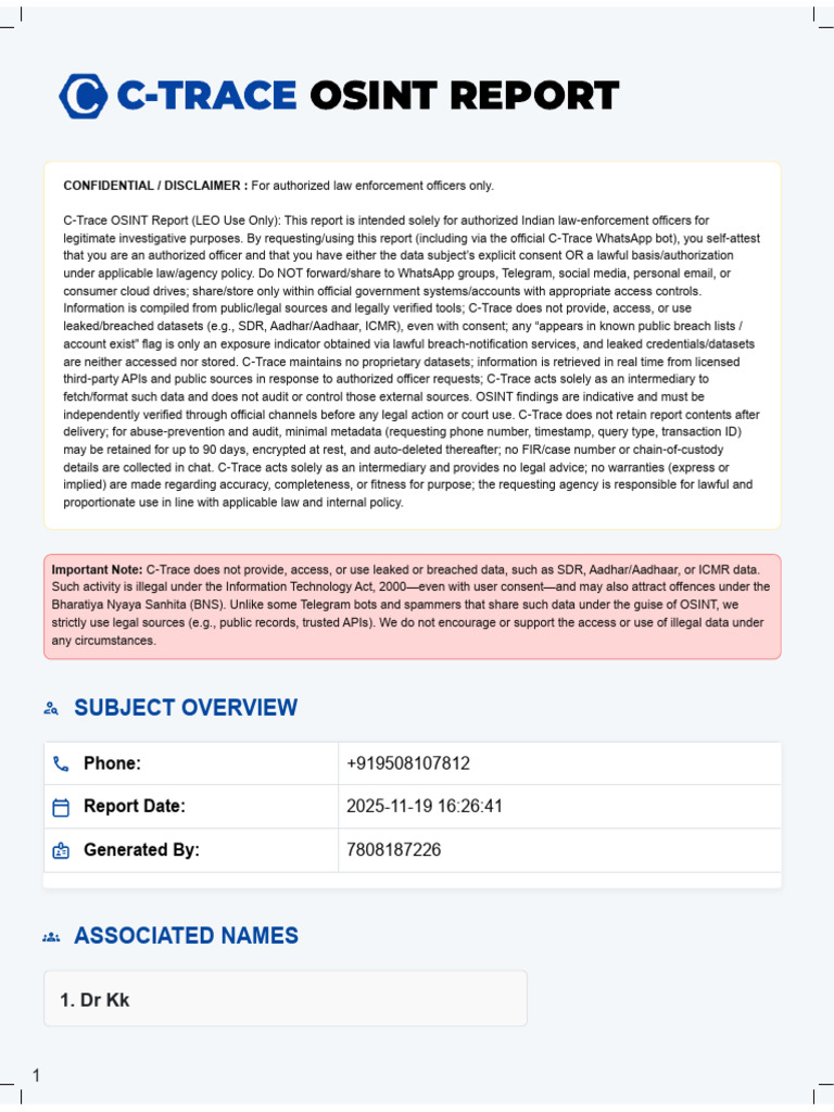 C-Trace OSINT Report for Law Enforcement | PDF | Indemnity