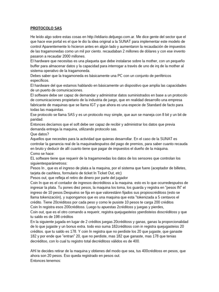 Protocolo SAS para Control de Tragamonedas | PDF | Maquina de casino ...