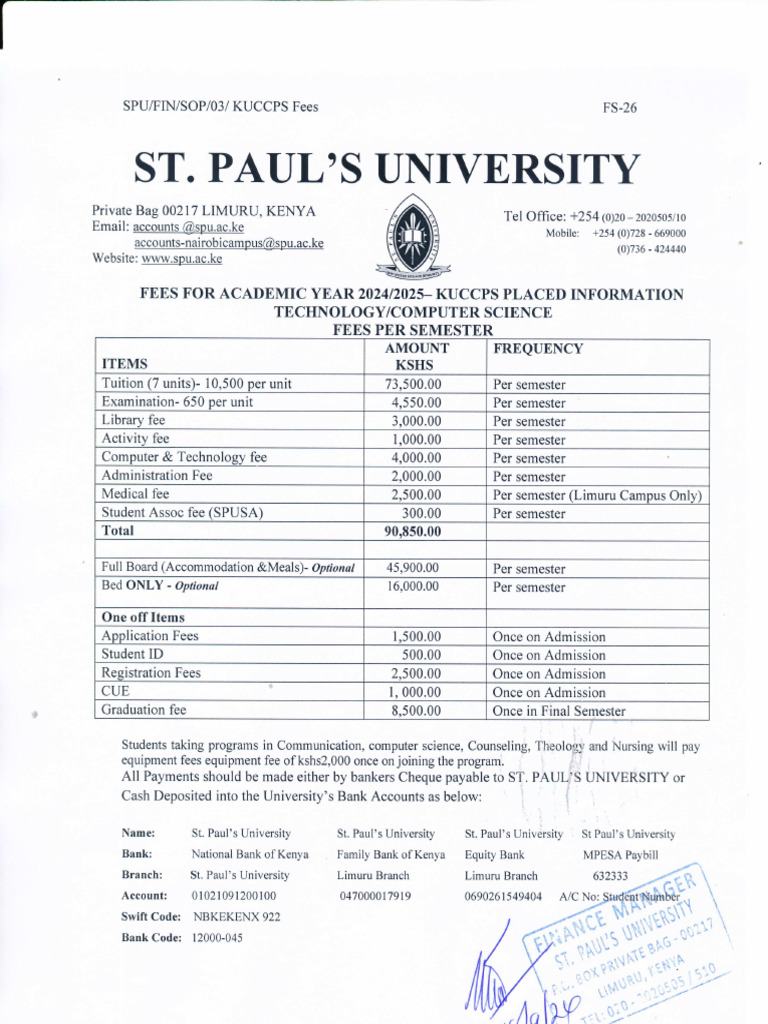 Kuccps Undergraduate Bobit and Computer Science Fee Structure | PDF ...