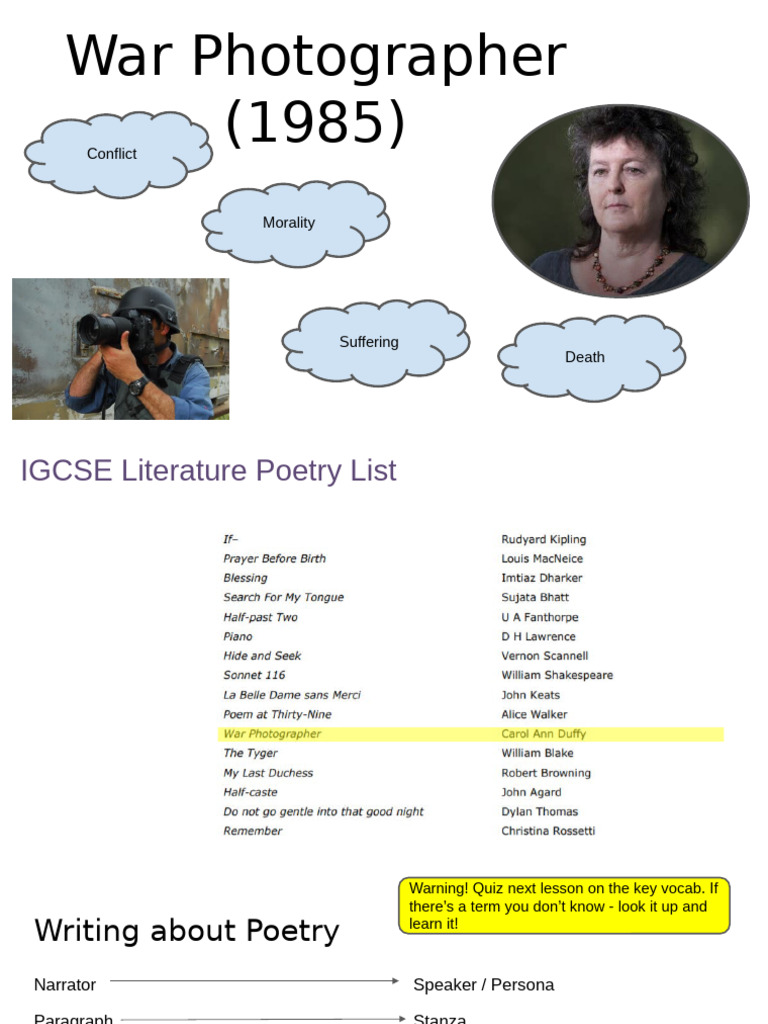 1. War Photographer - Carol Ann Duffy | PDF | Poetry