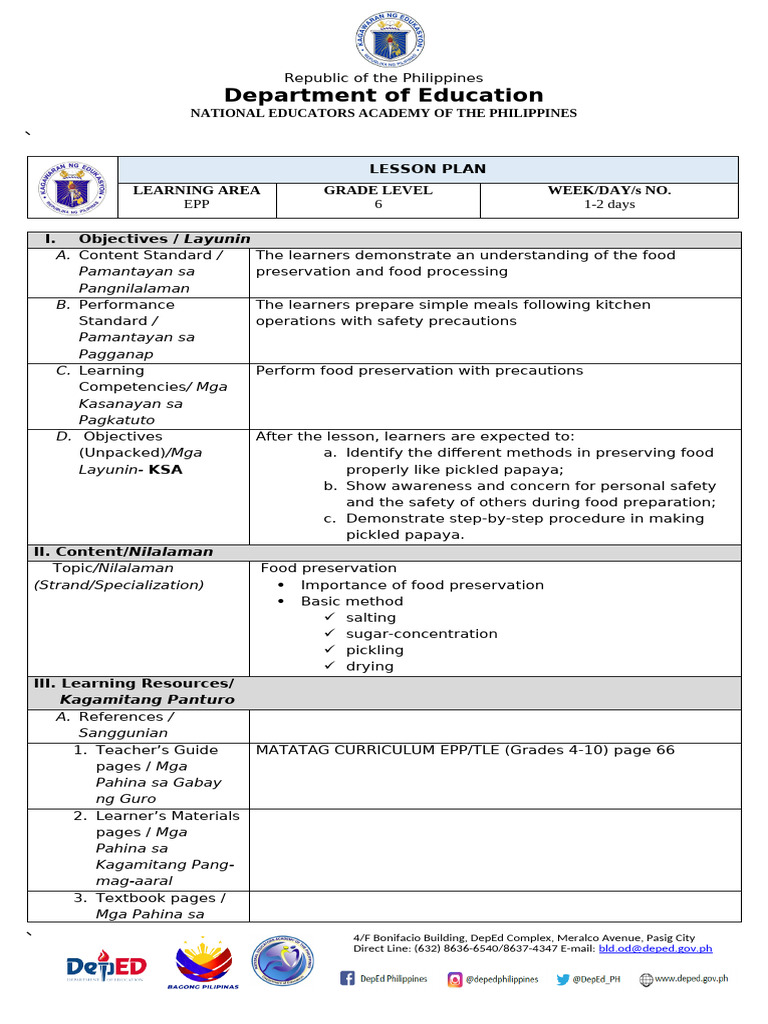 Ailee Mae C. Alvero Lesson Plan 4.2.3 1 1 | PDF | Food Preservation ...