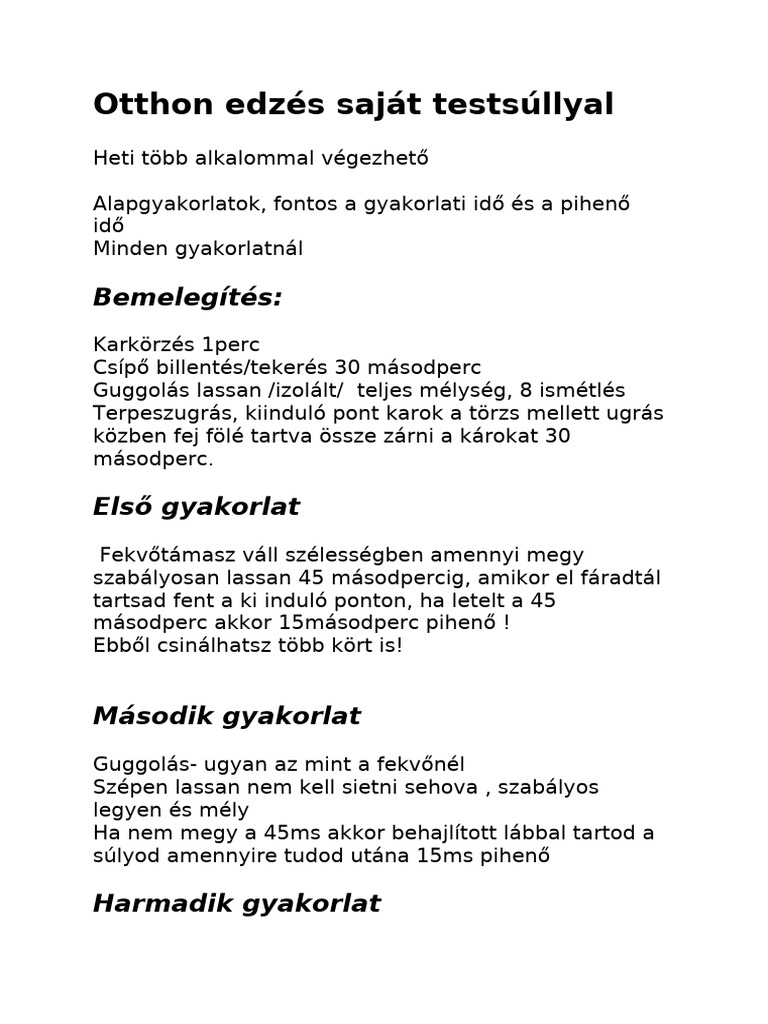 Otthon Végezhető Edzés Segédanyag | PDF