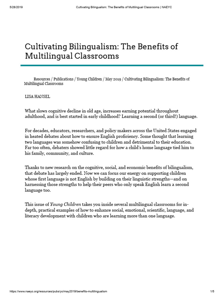 Cultivating Bilingualism - The Benefits of Multilingual Classrooms ...