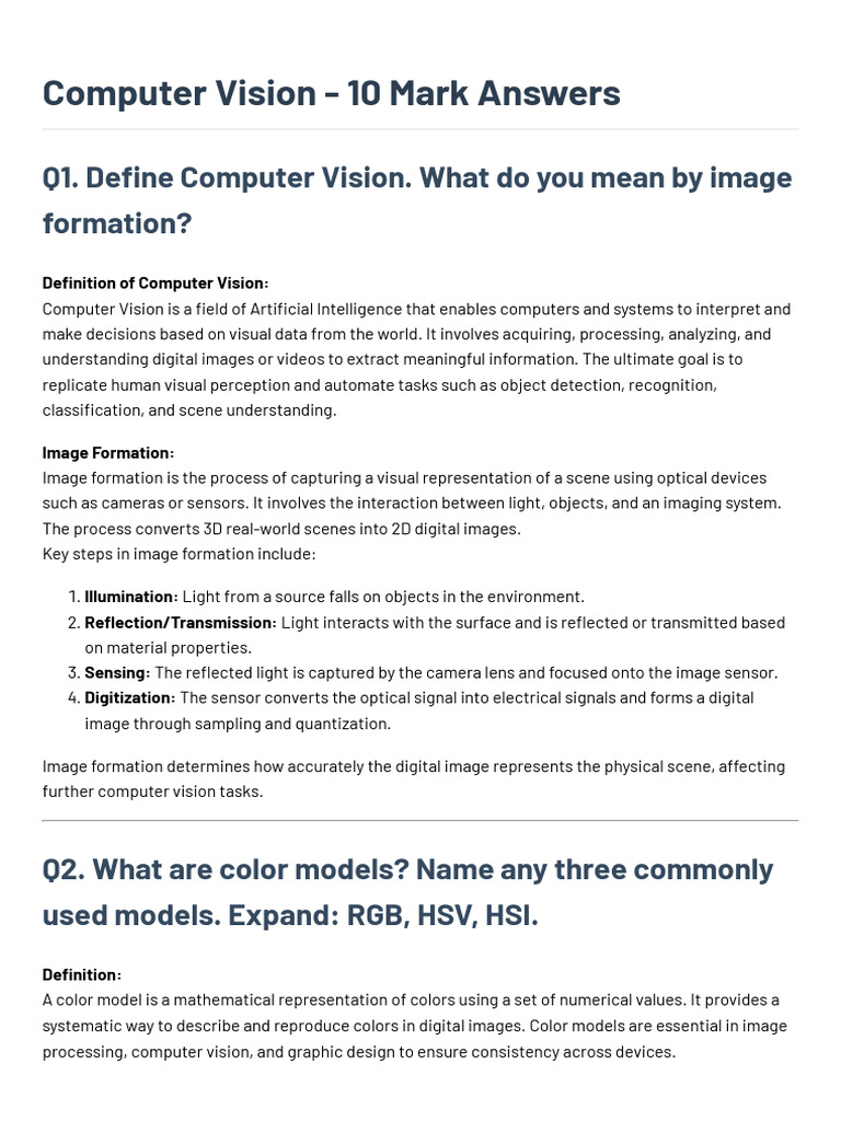Computer Vision Concepts and Color Models | PDF | Computer Vision | Color