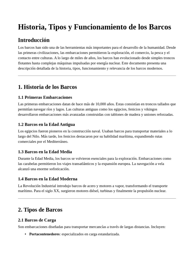 Historia y Tipos de Barcos Modernos | PDF | Buques | Embarcación