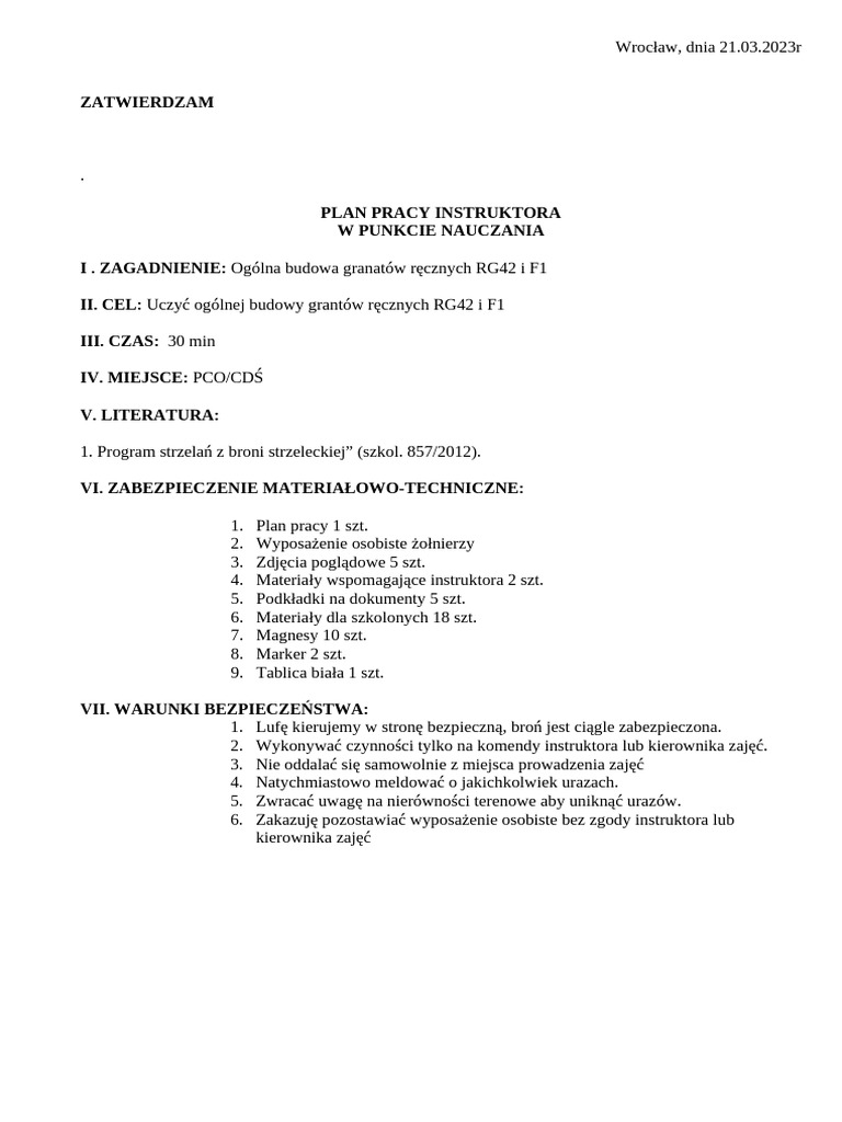 PLAN PRACY - Do Przejrzenia I Sprawdzenia | PDF