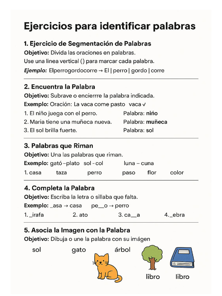 Ejercicios de Identificacion de Palabras | PDF