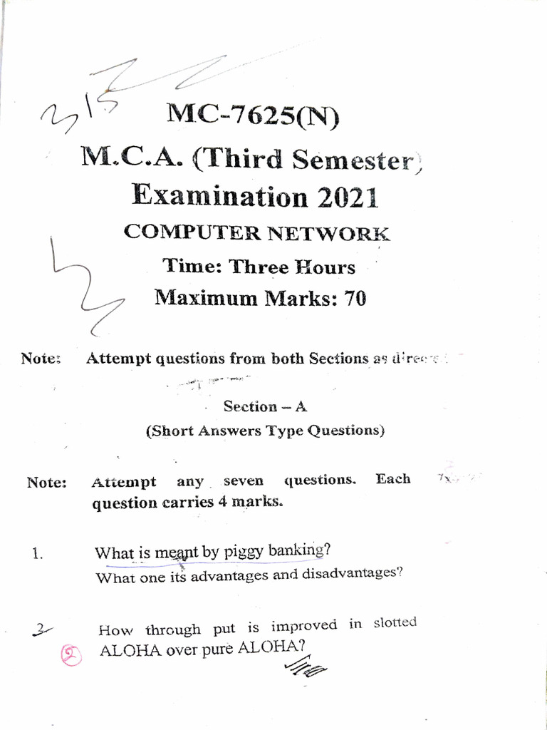 MCA Computer Networks Exam Questions | PDF | Computer Engineering ...
