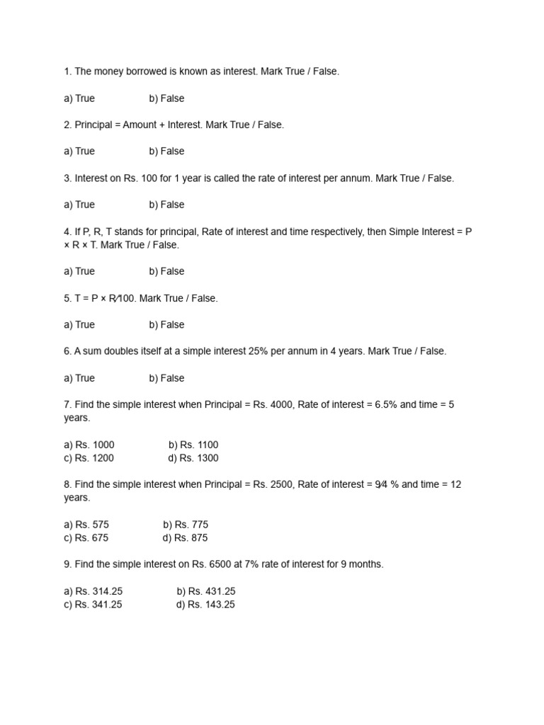 Maths Simple Interest Questions | PDF | Interest | Banks