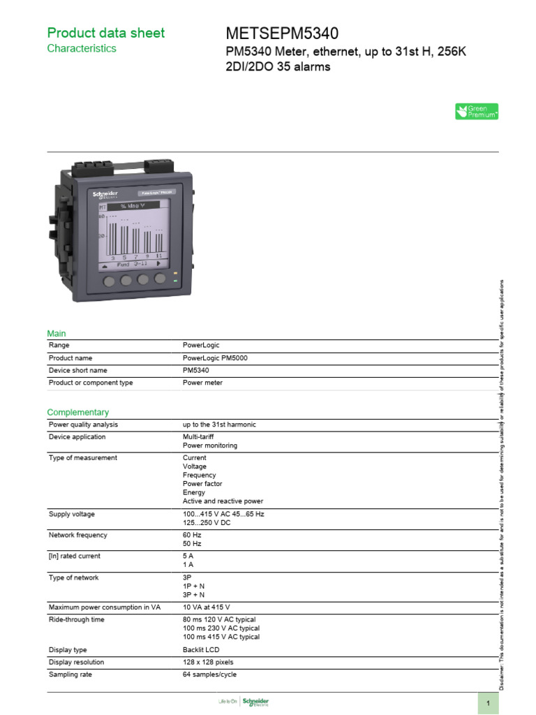 PowerLogic PM5340 Meter Data Sheet | PDF | Alternating Current | Ac Power
