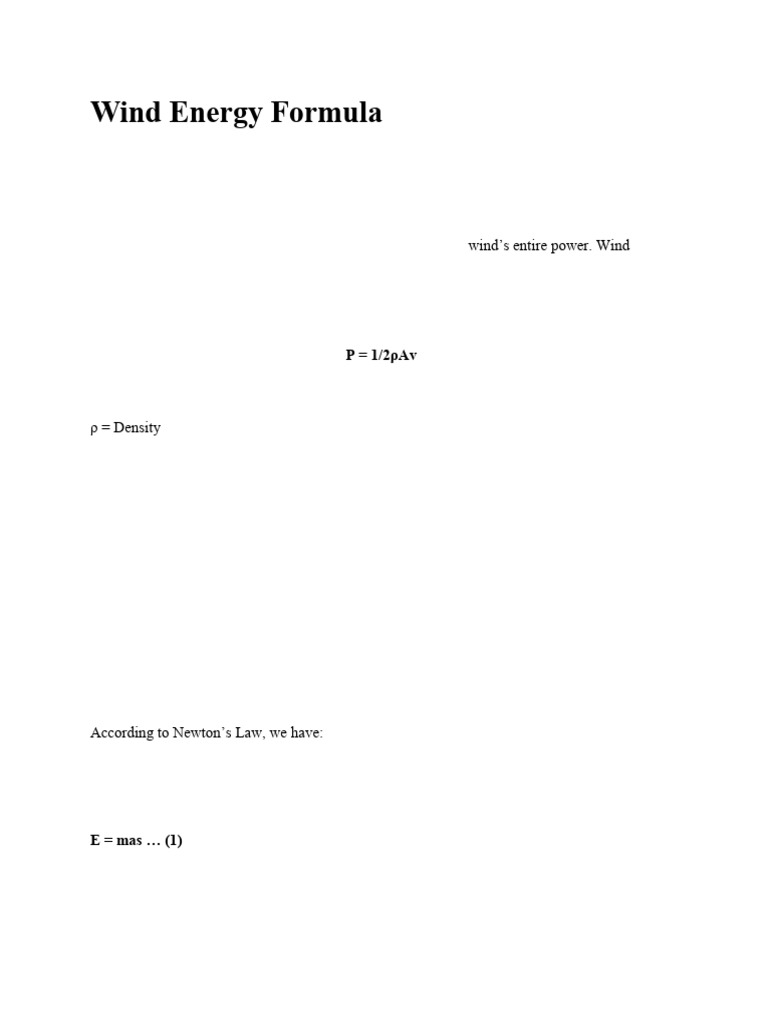 Wind Turbine Power Formula | PDF | Kinetic Energy | Mass