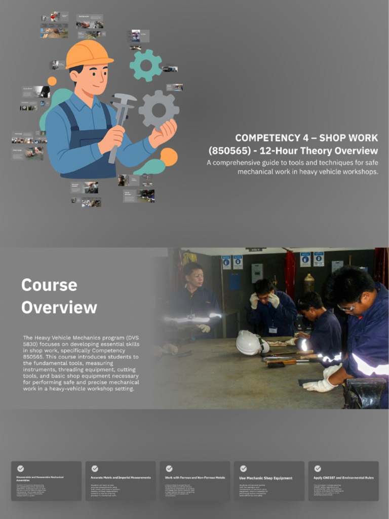 Competency 4 - Shop Work (850565) - 12-Hour Theory Overview | PDF
